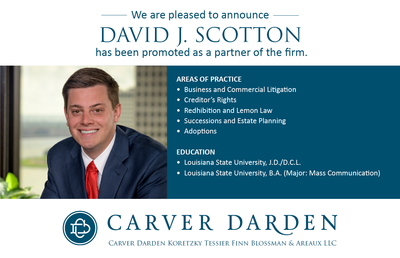 David J. Scotton Promoted to Partner at Carver Darden