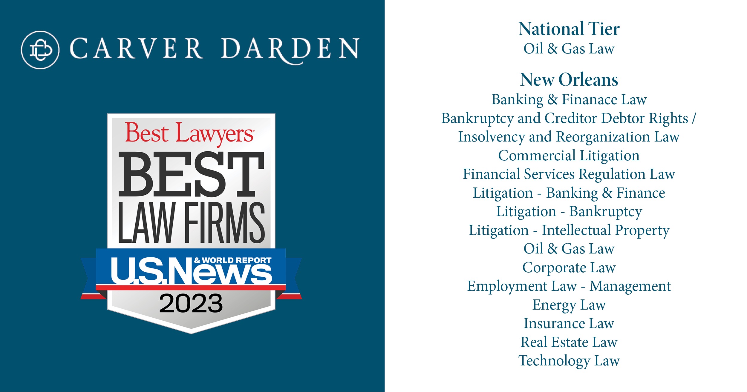 Carver Darden Practice Areas Ranked in 2023 "Best Law Firms" Issue